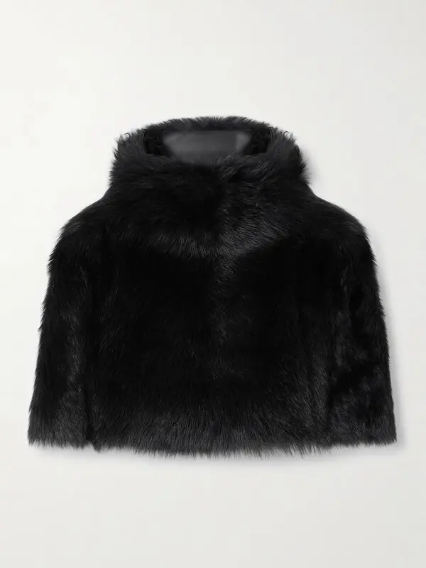Khaite Rovero Shearling Turtleneck Cape - Black