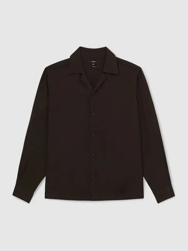 REISS Space Twill Piped Cuban-collar Shirt