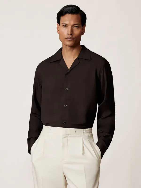 REISS Space Twill Piped Cuban-collar Shirt