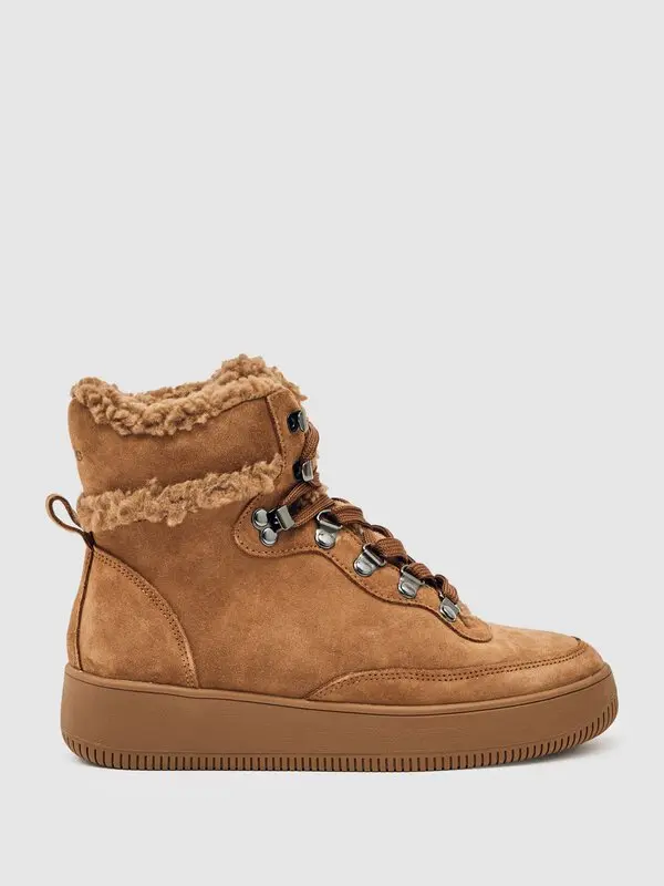 REISS Siarah Suede Faux-shearling Trainer Boots