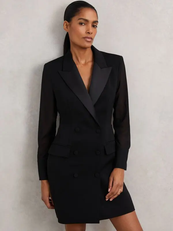 REISS Adina Sheer-sleeve Tuxedo Mini Dress