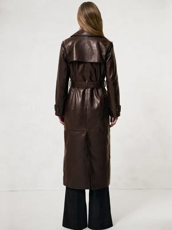 REISS Hattie Leather Double-breasted Trench Coat