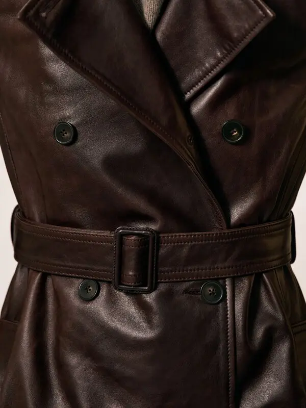 REISS Hattie Leather Double-breasted Trench Coat