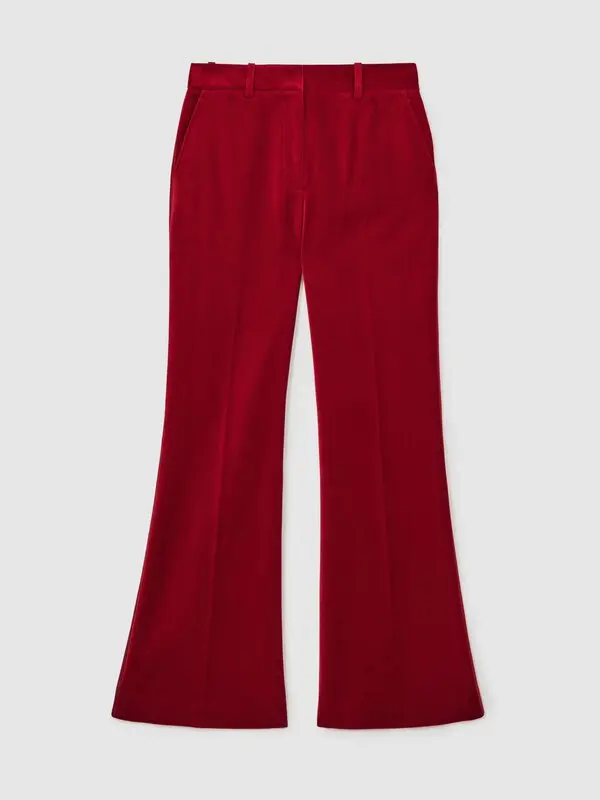 REISS Elia Petite Velvet Tuxedo-stripe Flared Trousers - Red