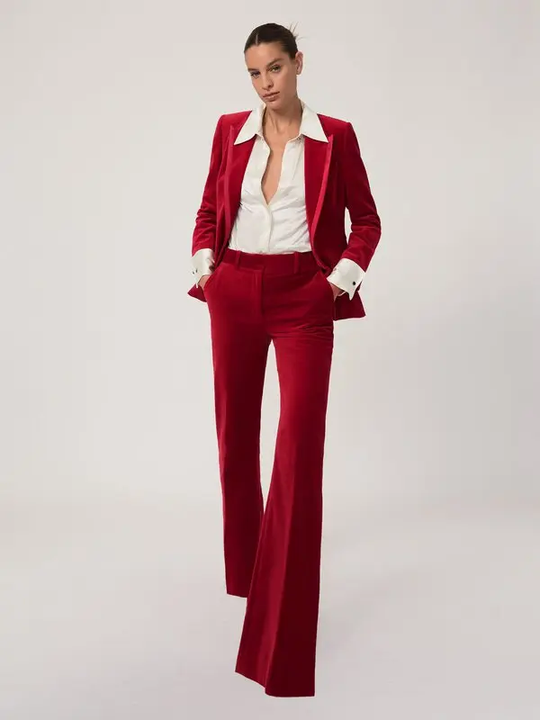 REISS Elia Petite Velvet Tuxedo-stripe Flared Trousers - Red