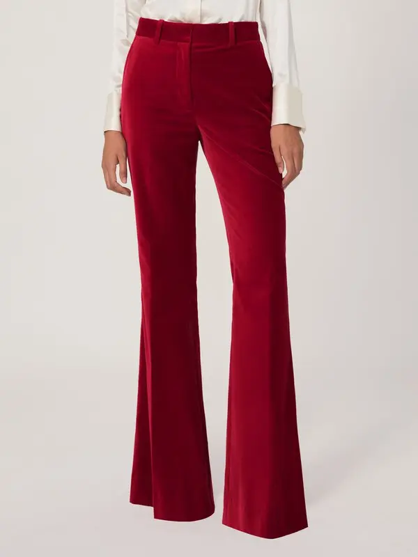 REISS Elia Petite Velvet Tuxedo-stripe Flared Trousers - Red