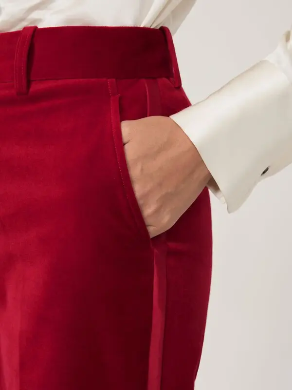 REISS Elia Petite Velvet Tuxedo-stripe Flared Trousers - Red