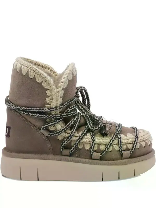 Mou Crochet-trim Lace-up Ankle Boots - Neutrals