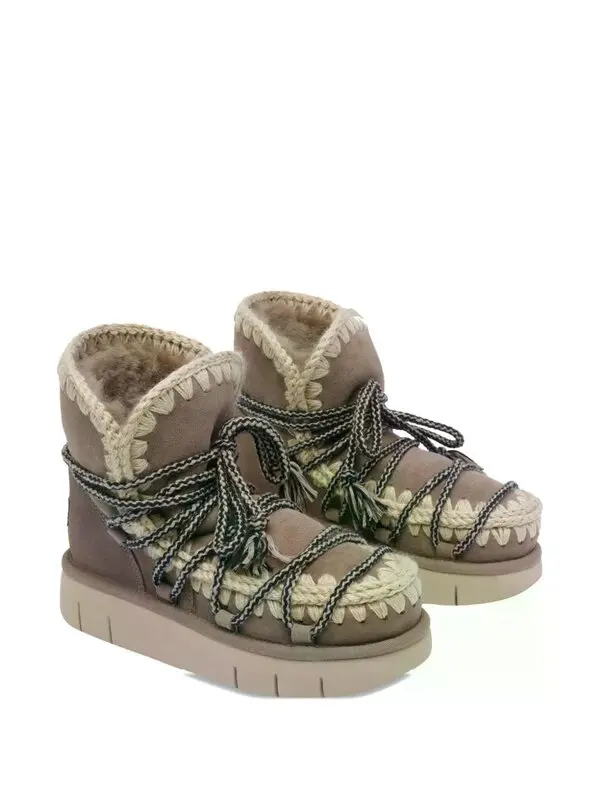 Mou Crochet-trim Lace-up Ankle Boots - Neutrals