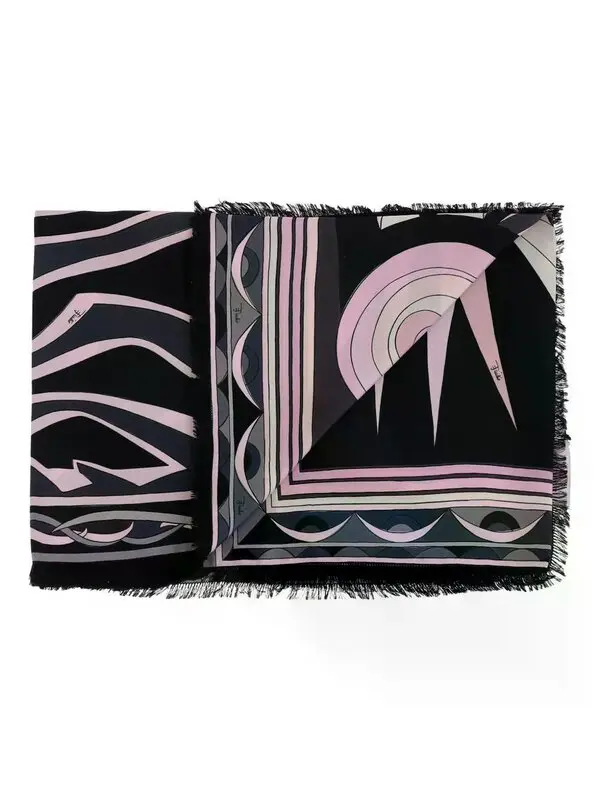Emilio Pucci Geometric-print Frayed Scarf - Black