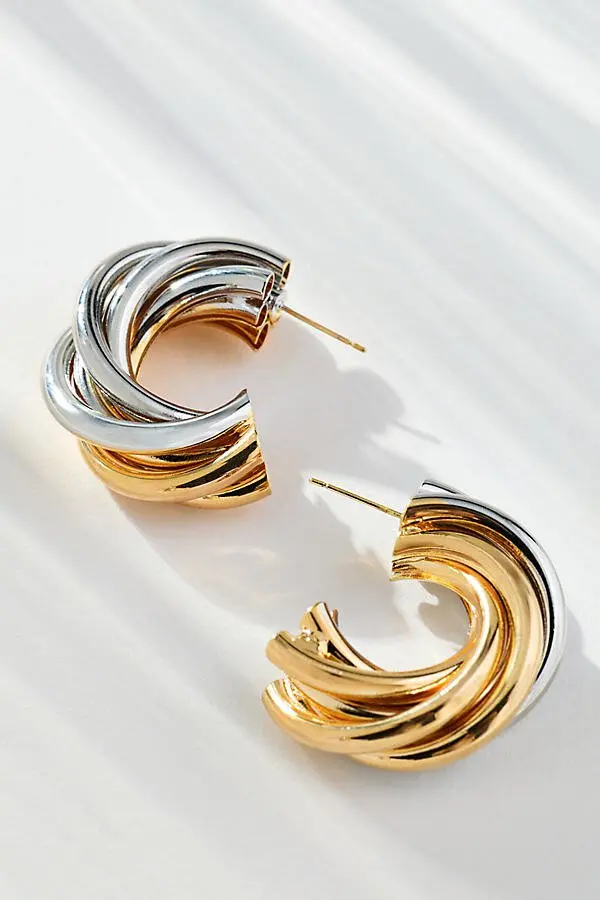 Anthropologie Two-tone Layered Hoop Earrings - Mixed Metal