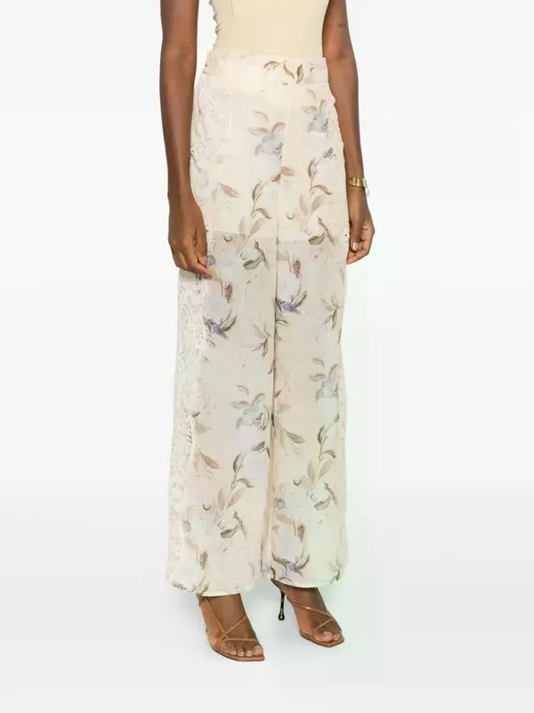 Zimmermann Floral-print Lace-insert Trousers