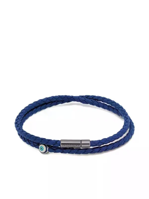 Tateossian Braided Leather Evil Eye Bracelet - Blue