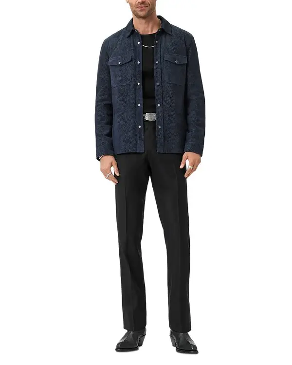 John Varvatos Jonah Herringbone Suede Shirt - Navy