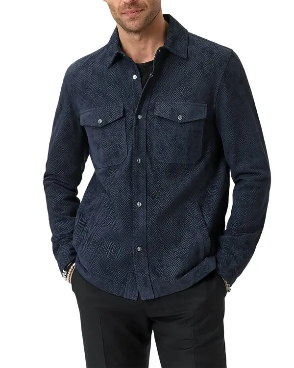 John Varvatos Jonah Herringbone Suede Shirt - Navy