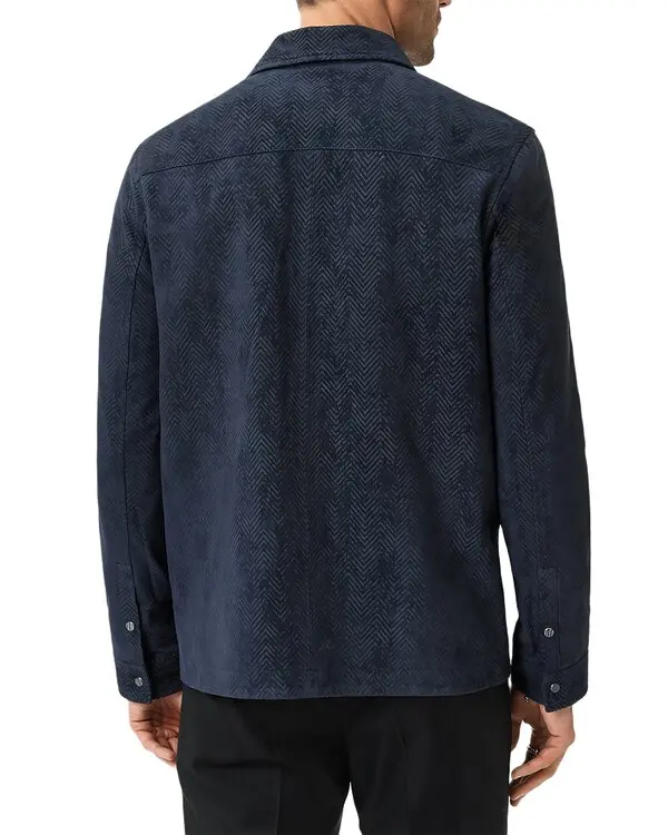 John Varvatos Jonah Herringbone Suede Shirt - Navy