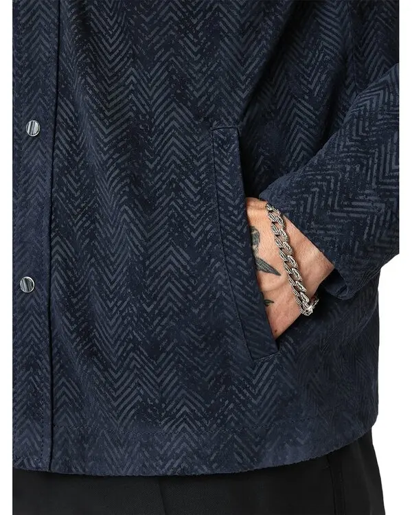 John Varvatos Jonah Herringbone Suede Shirt - Navy