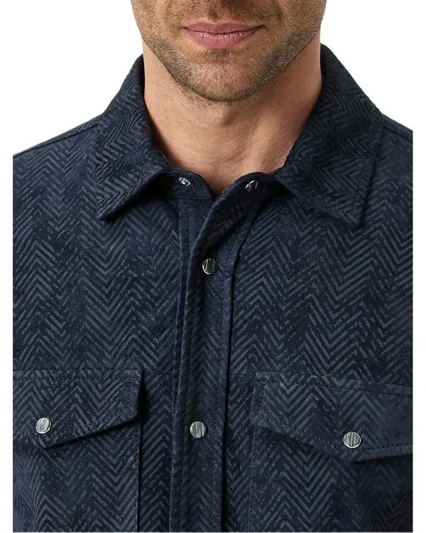 John Varvatos Jonah Herringbone Suede Shirt - Navy