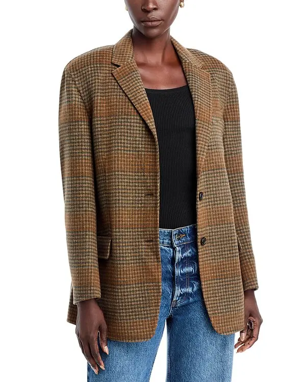 Theory Oversized Blazer In Plaid Wool-cashmere