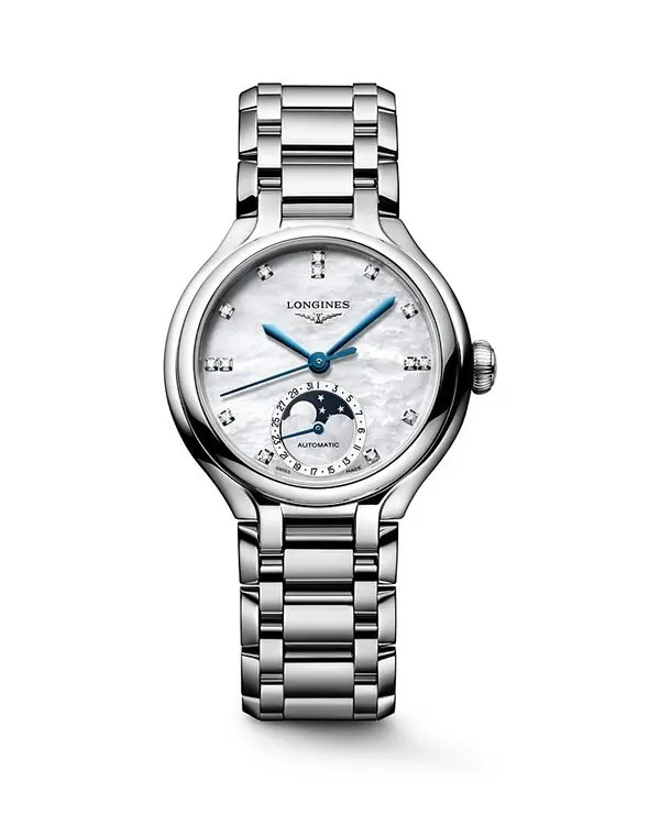 LONGINES Primaluna Moonphase 34mm Watch - White/silver