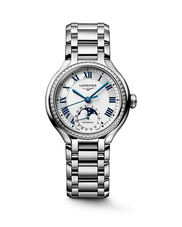 LONGINES Primaluna Moonphase 34mm Watch - White/silver