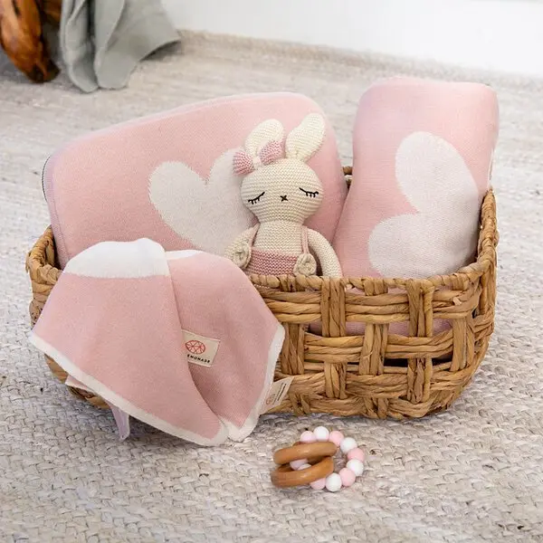 PINK LEMONADE Heart Baby Blanket & Travel Pouch Set - Pink Pearl/ivory