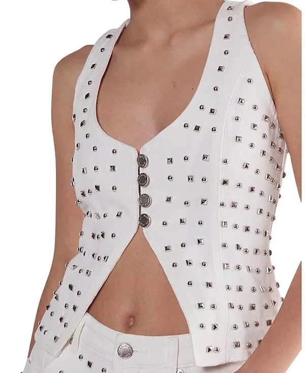 Nasty Gal Studded Denim Corset Top - White