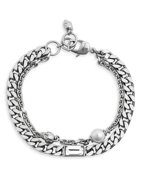 Alexander McQueen Skull And Cultured Freshwater Pearl Bracelet - Dark Grey