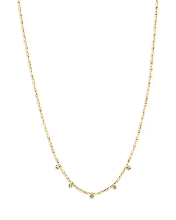 Zoe Chicco 14k Yellow Prong Diamond Square Bead Chain Necklace - Gold