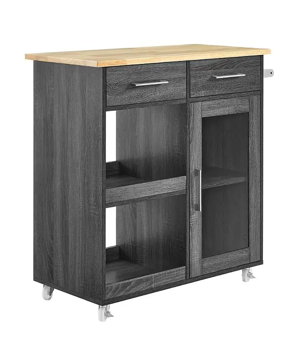 MODWAY Culinary Kitchen Cart With Towel Bar - Charcoal Natural