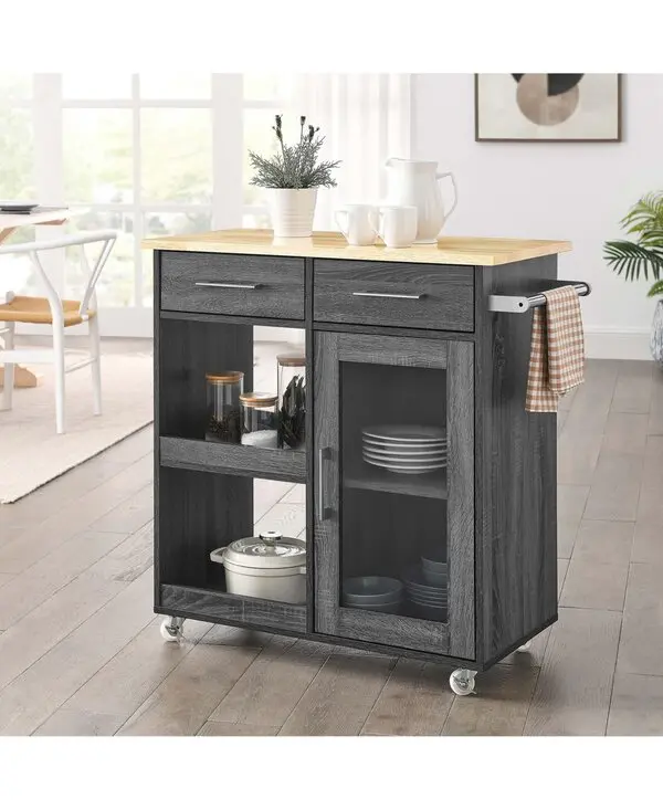 MODWAY Culinary Kitchen Cart With Towel Bar - Charcoal Natural