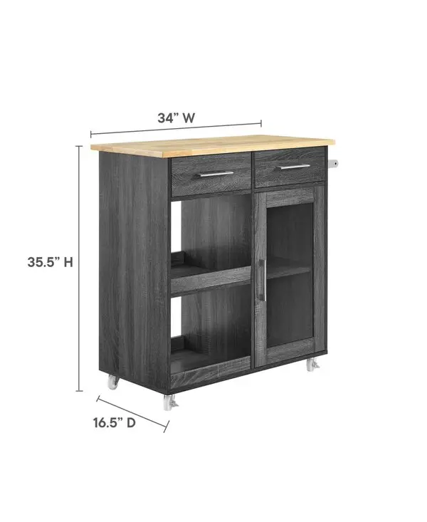 MODWAY Culinary Kitchen Cart With Towel Bar - Charcoal Natural