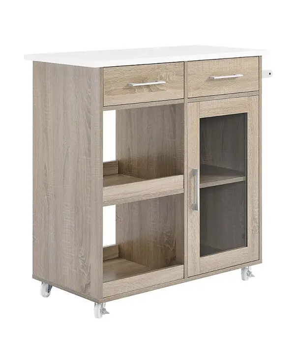 MODWAY Culinary Kitchen Cart With Towel Bar - Oak White