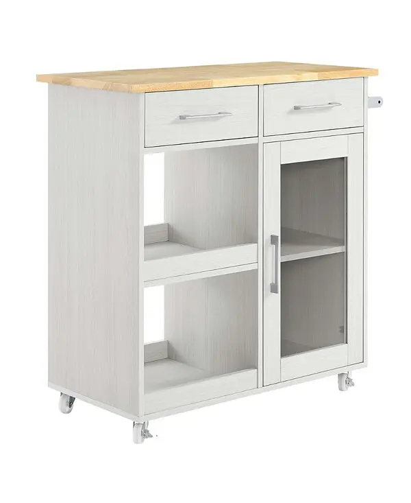 MODWAY Culinary Kitchen Cart With Towel Bar - White Natural
