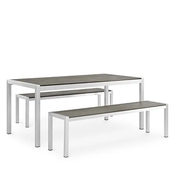 MODWAY Shore Outdoor Patio Aluminum Dining, Set Of 3 - Silver Gray