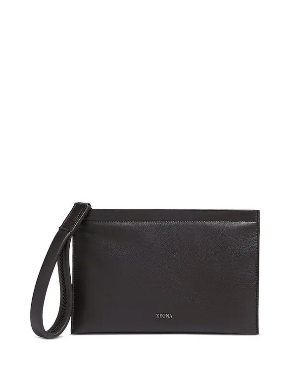 Zegna Secondskin Leather Pouch - Dark Brown