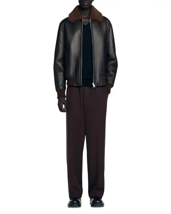 Sandro Reversible Shearling Jacket - Chocolate