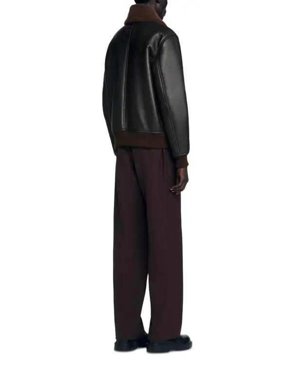 Sandro Reversible Shearling Jacket - Chocolate