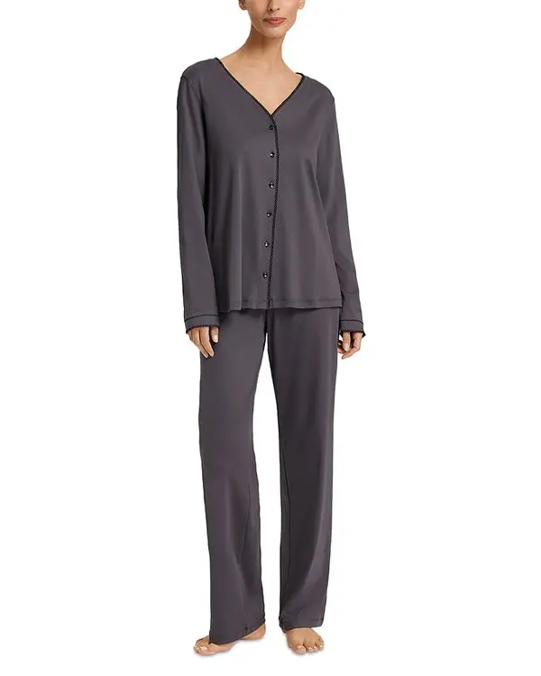 Hanro Una Crochet Stitch Pajama Set - Black Pearl