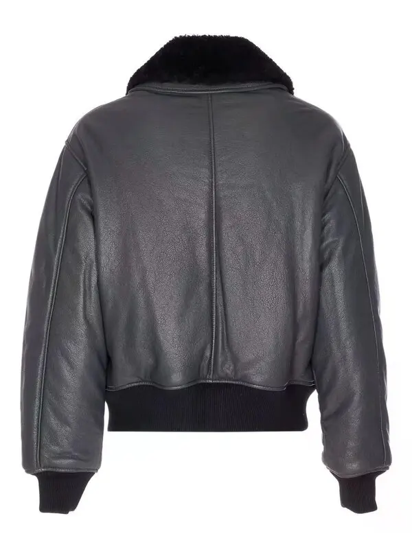 Ami Zip-up Leather Bomber Jacket - Grey