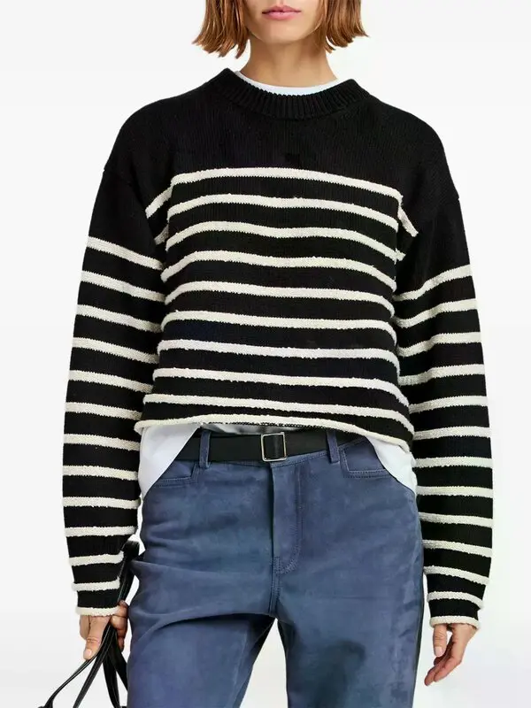 Proenza Schouler White Label Striped Cropped Sweater - Black