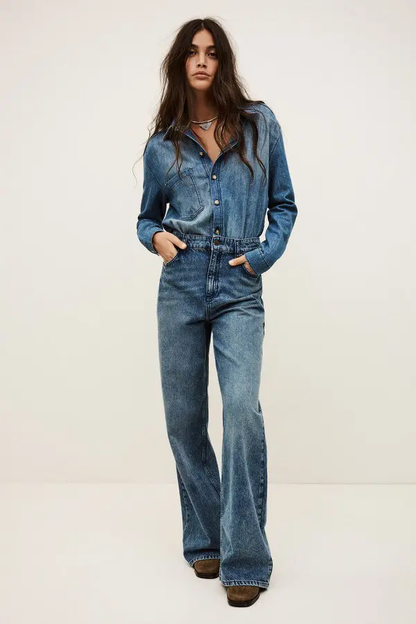 Ba&sh Bloom Denim Jumpsuit - Blue