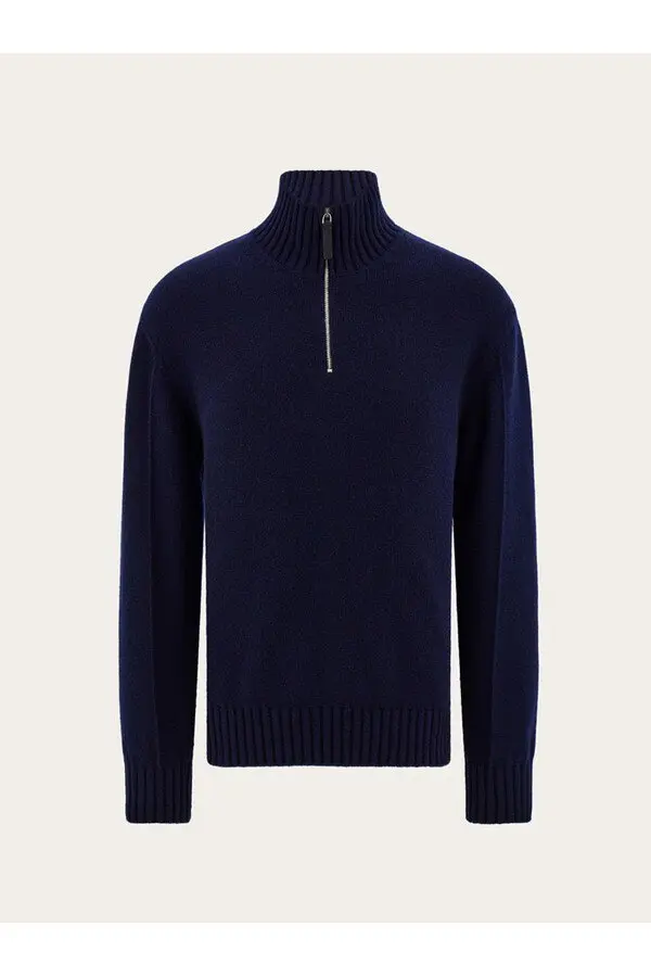 FERRAGAMO High Neck Cashmere Pullover - Navy
