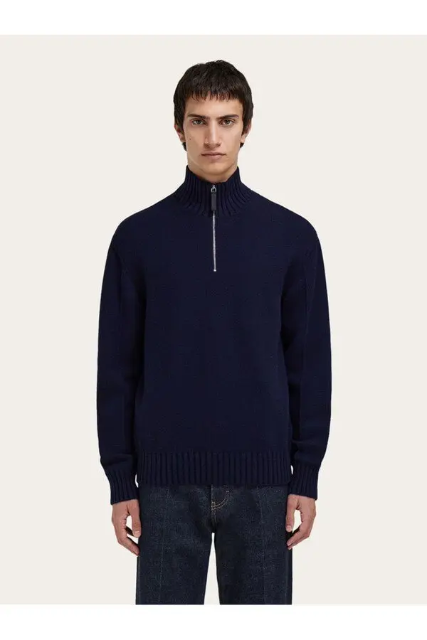 FERRAGAMO High Neck Cashmere Pullover - Navy