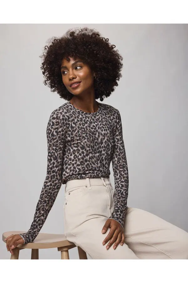 Splendid Leopard Bamboo Blend Long Sleeve Tee - Animal Print
