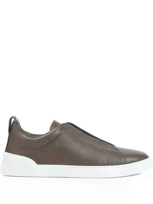 Zegna Leather Slip-on Sneakers - Brown
