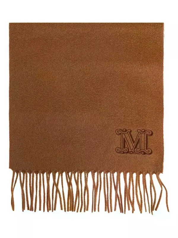 Max Mara Logo-embroidered Fringed-edge Scarf - Brown