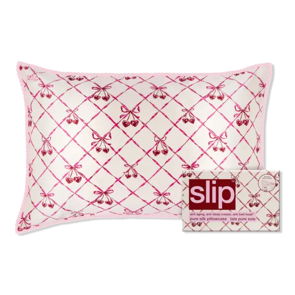 Slip Pure Silk Queen Pillowcase Lace Trim - Sweet Cherry