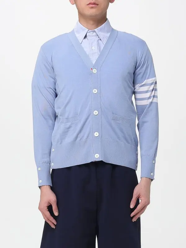 Thom Browne Cardigan In Wool - Gnawed Blue
