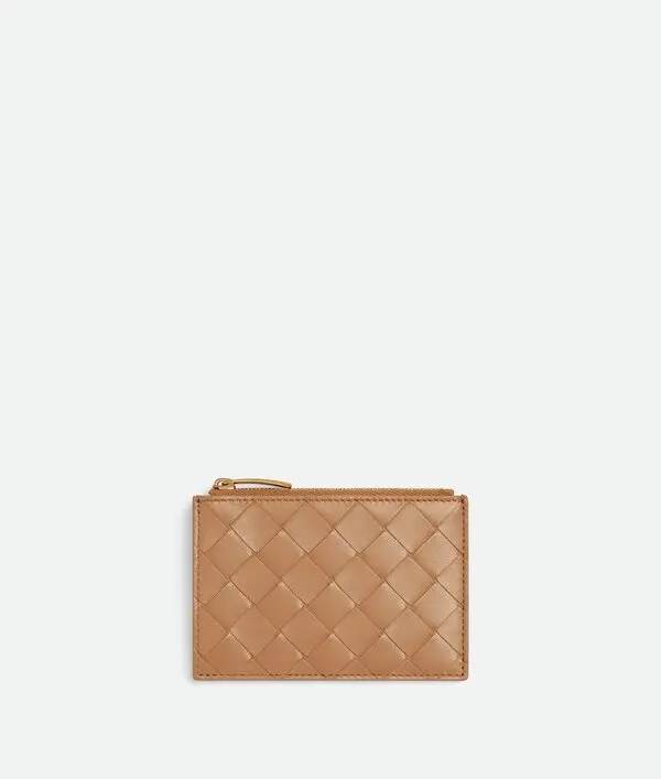 BOTTEGA  VENETA Intrecciato Zipped Card Case - Pale Brown